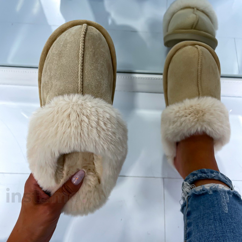 Béžové zateplené papuče | instamo.